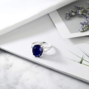 Gem Stone King 5.60 Cttw 925 Sterling Silver Blue Sapphire Ring For Women | Gemstone September Birthstone| Oval 12X10MM | Available In Size 5,6,7,8,9