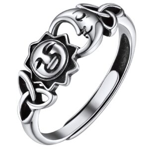 faithheart sterling silver open rings women celtic sun and moon antiqued polished stacking finger ring charms