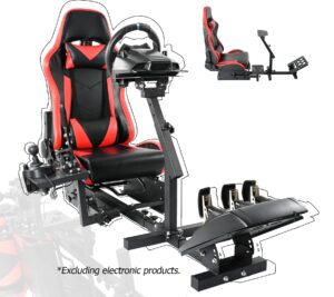 anman g920 racing simulator cockpit with gaming seat fit for logitech g25 g27 g920 g29, thrustmaster tx 458, t500 rs,pc, ps4 adjustable racing simulator mount wheel shifter pedals not included