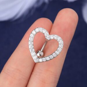 OUFER Heart Belly Button Rings Pave CZ Crystal Top Down Belly Rings 14G Surgical Steel Navel Piercing Jewelry