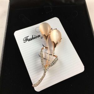 Guoshang Women Rose Gold Opal Calla Lily Brooch Pin Flower Opal Lapel Pin for Coats Jackets Sweaters Accessories,Gold,1 Pc