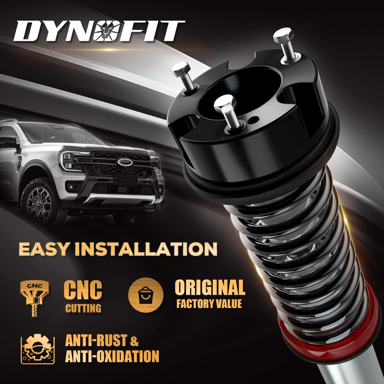 Dynofit 2.5 In Front Leveling Lift Kits for 2019+ Ford Ranger 2WD 4WD, Raise 2.5" Front Strut Spacer Suspension Leveling Kits Lift Spacers