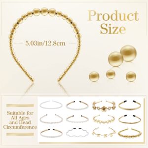 Juinte 12 Pcs Pearls Headband Rhinestones Hairbands Faux Pearl White Bridal Headband Gold Alloy Flower Head Band Metallic Butterfly Hair Hoop Headband Wedding Hair Accessories for Women, 12 Styles