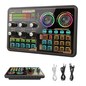 hosabely sound effects board, audio interface with voice changer and led lights, live sound board for pc phone microphone, audio mixer for karaoke, streaming, recording, gaming