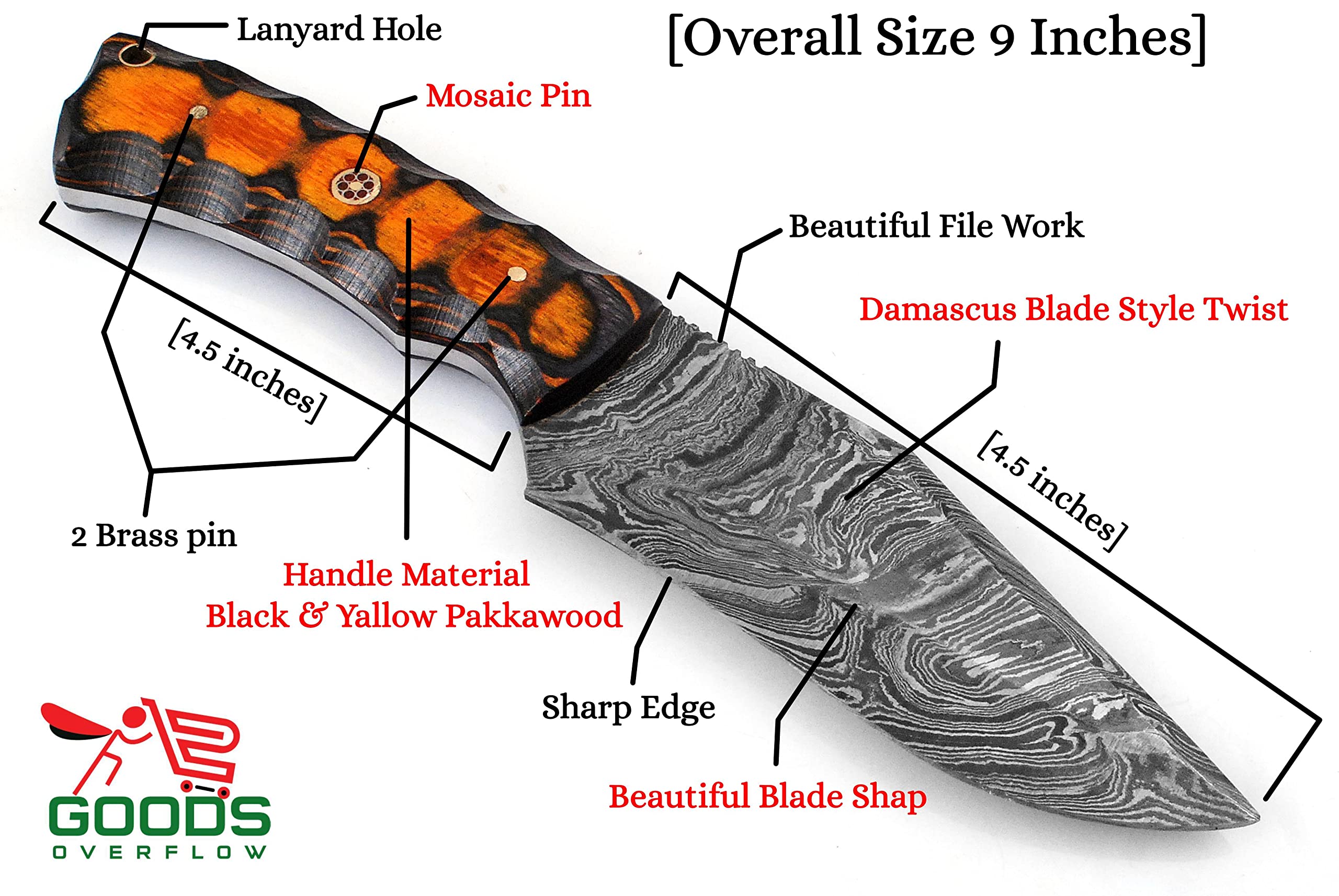 Handmade Damascus Hunting Knife with Beautiful Pakkawood Handle for Survival and Camping 9 Inch Fixed Blade Damascus Steel Knife with Sheath for Men