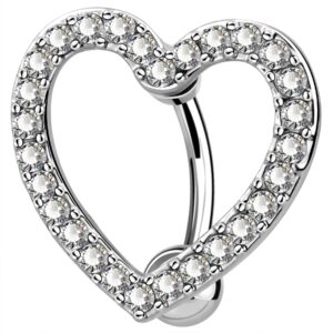 oufer heart belly button rings pave cz crystal top down belly rings 14g surgical steel navel piercing jewelry