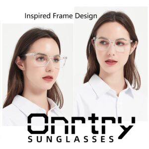 Onrtry Non Prescription Glasses for Men Women Square Clear Lens Eyeglasses (Transparent)