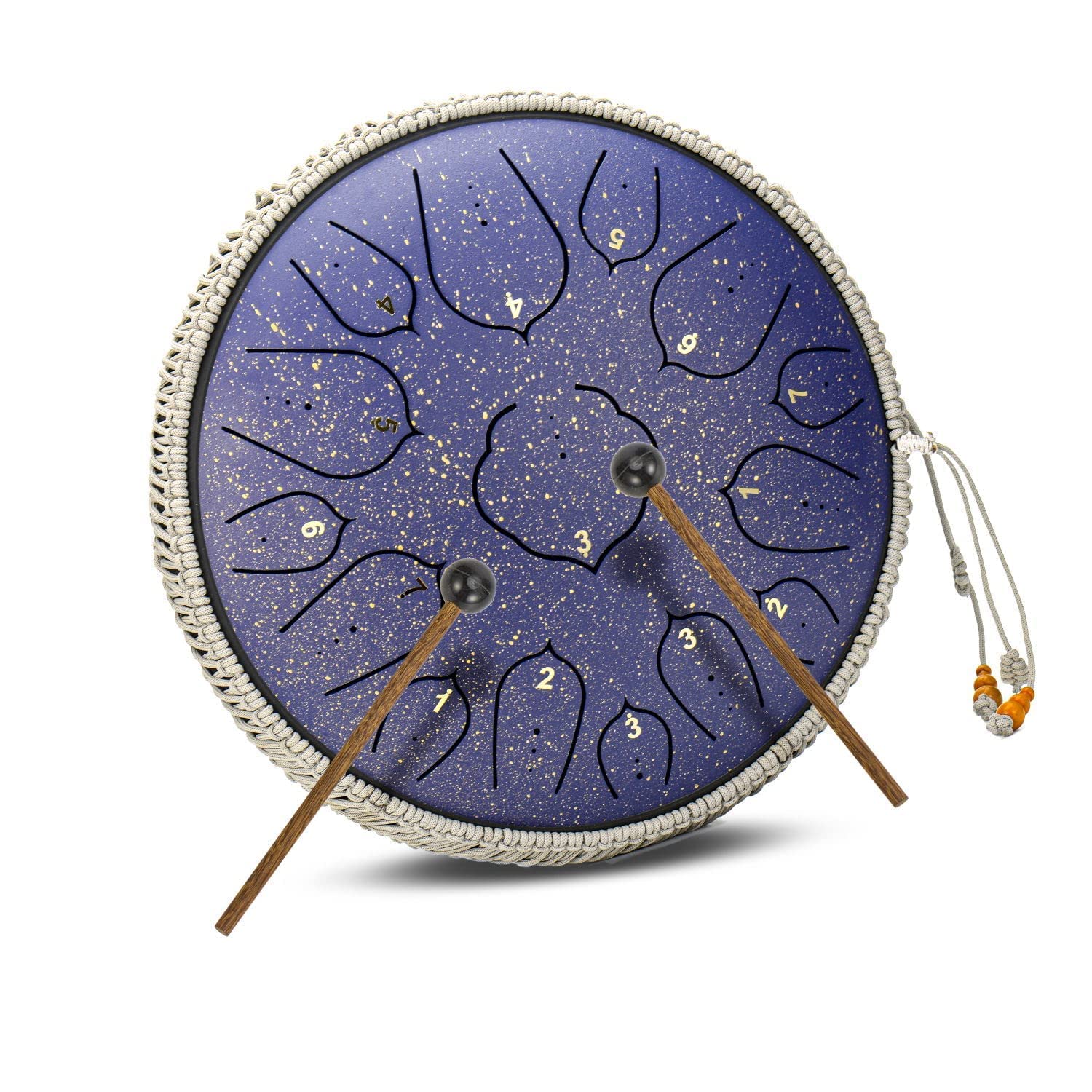 Steel Tongue Drum- ChunFeng 14 Inch 15 Notes Tongue Drum Instrument-Steel Drums For Adults-Hand Pan Drums With Music Book,Handpan Tongue Drum Mallets and Carry Bag,Lotus D Major(Blue)