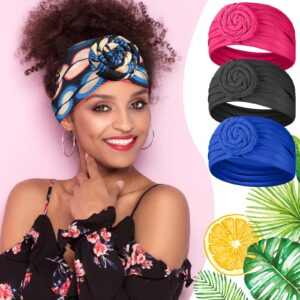 8 Pieces African Headband Elastic Boho Print Headband Sports Hairband Twisted Wide Knotted Headwrap for Black Women (Elegant Style)