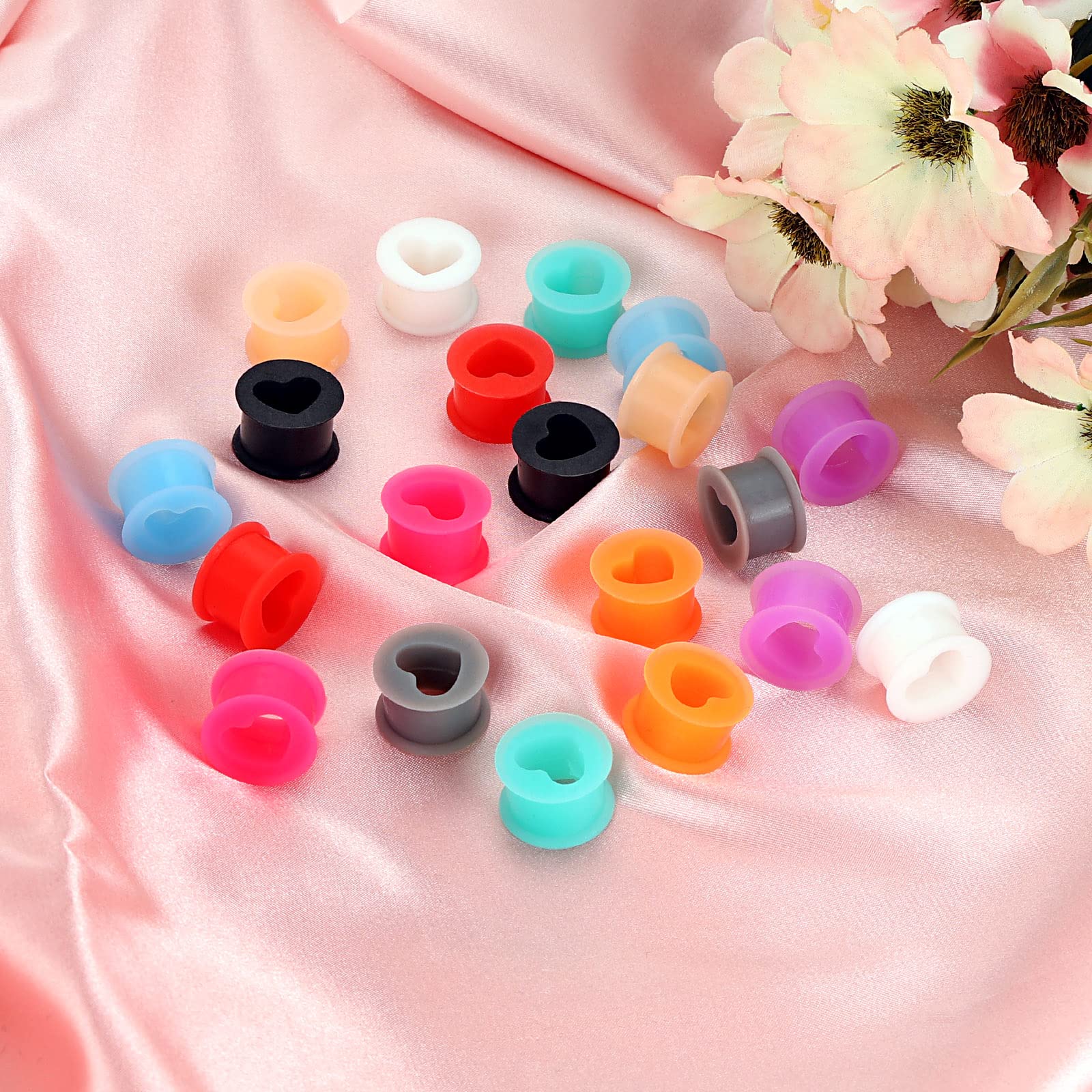 DERALA Silicone Ear Tunnels 20Pcs Heart Flexible Flesh Gauges Plugs Ear Piercing Jewelry 1/2 inch