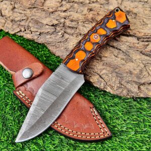 handmade damascus hunting knife with beautiful pakkawood handle for survival and camping 9 inch fixed blade damascus steel knife with sheath for men