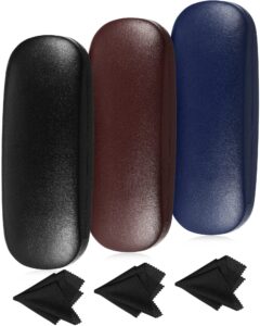 frienda 3 pieces hard glasses case reading eyeglass case protective sunglasses case with cleaning cloth for men women unisex(blue, brown, black)