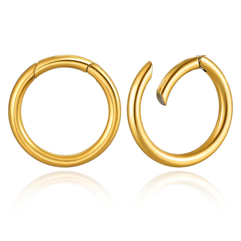 Earblity 2PCS 50mm Big Hoop Ear Hangers Weights For Stretching Ear Lobe Gold 316 Stainless Steel Piercing Ear Gauges Tunnels Earrings Stretcher Ear Plugs Body Jewelry