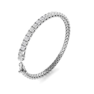 TwoBirch 18k White Gold Plated Tennis Bracelet 3MM with Round Moissanite (Sterling Silver, Size 7.5, 5.7 CT DEW)