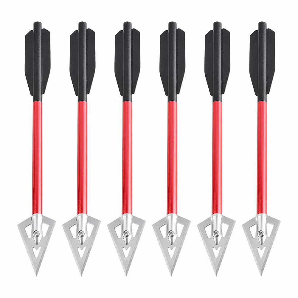 AMEYXGS 6.8" Mini Archery Crossbow Bolts Set Aluminium Crossbow Arrows with Metal Broadhead Tips for Shooting Target Practice Small Hunting Game Outdoor Fishing 50-80lbs (Red)