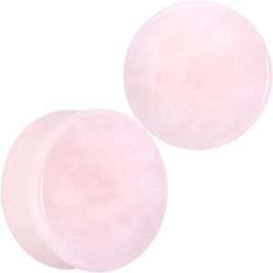 body candy 25mm womens 2pc pink rose quartz stone double flare plug earring ear plug gauges set of 2