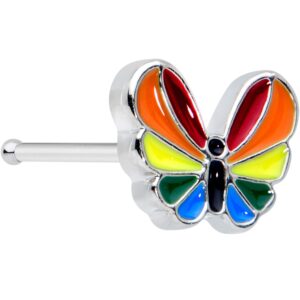 body candy womens 20g steel nose ring pride rainbow butterfly nose stud nose bone body piercing jewelry 1/4"