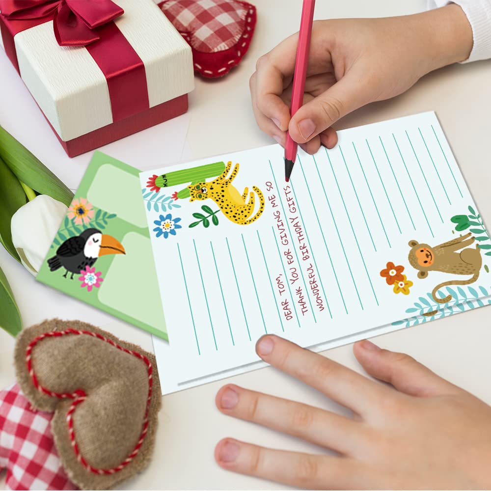 Paper Master Lined Stationary Paper and Envelopes Set for Kids Safari Animal Stationary Set with Lined Letter Writing Paper 30 Sheets + 20 Envelopes, 8.3 x 5.9 Inch of Each Stationary Paper