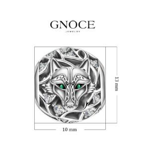 GNOCE Wolf Charm Bead 925 Sterling Silver Inlaid with Crystal Zircon Stons Jewelry Gift For Women Wife Fit Bracelets/Necklace