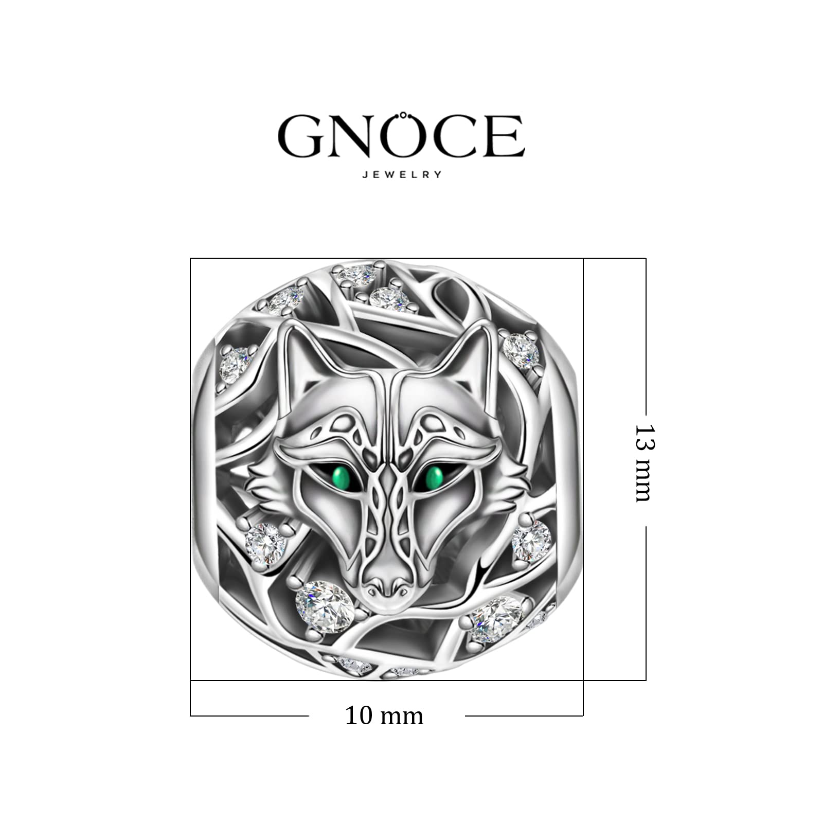 GNOCE Wolf Charm Bead 925 Sterling Silver Inlaid with Crystal Zircon Stons Jewelry Gift For Women Wife Fit Bracelets/Necklace