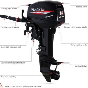 2 Stroke 18 HP Short Shaft Outboard Motors Engine, Fishing Boat Engine Tiller Control Motor Fishing Boat Engine Water-Cooling Heavy Duty Outboard Motors