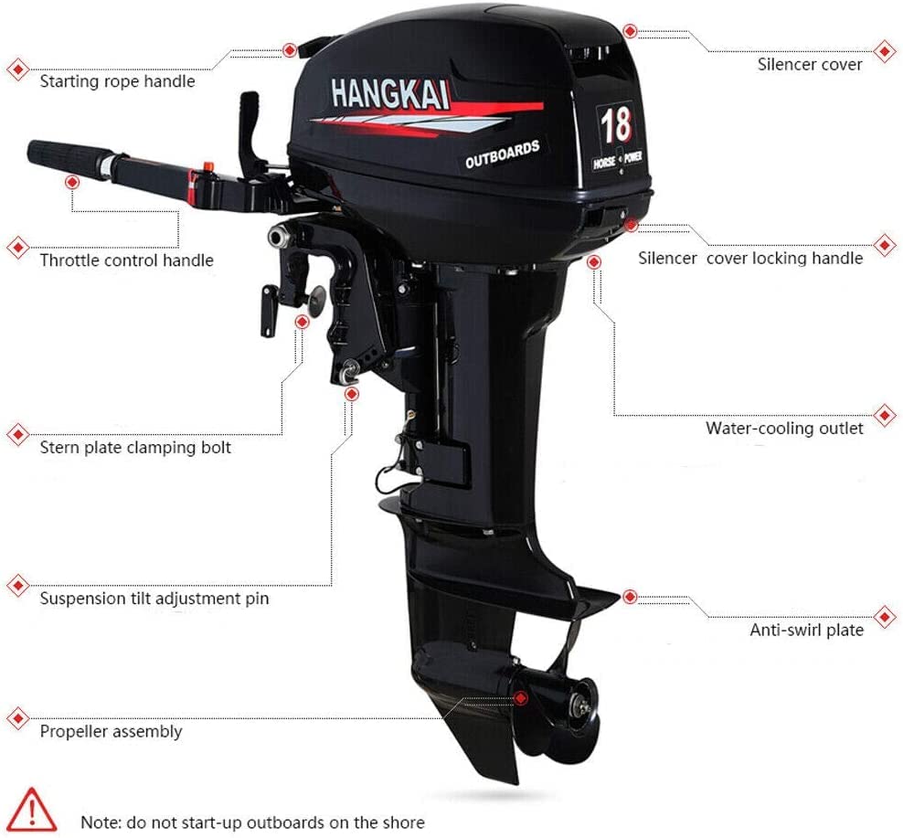 2 Stroke 18 HP Short Shaft Outboard Motors Engine, Fishing Boat Engine Tiller Control Motor Fishing Boat Engine Water-Cooling Heavy Duty Outboard Motors