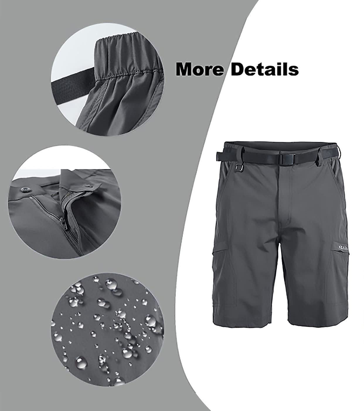 ROXJOURNEY Men's Hiking Shorts Quick Dry Lightweight Outdoor Sports Hiking Shorts Stretch Quick Dry Shorts with Pockets (XX-Large, Gray)