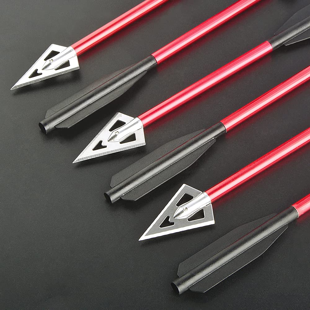 AMEYXGS 6.8" Mini Archery Crossbow Bolts Set Aluminium Crossbow Arrows with Metal Broadhead Tips for Shooting Target Practice Small Hunting Game Outdoor Fishing 50-80lbs (Red)