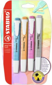 stabilo highlighter swing cool pastel - pack of 4 - dusty grey, frozen fuchsia, breezy blue, pale orange