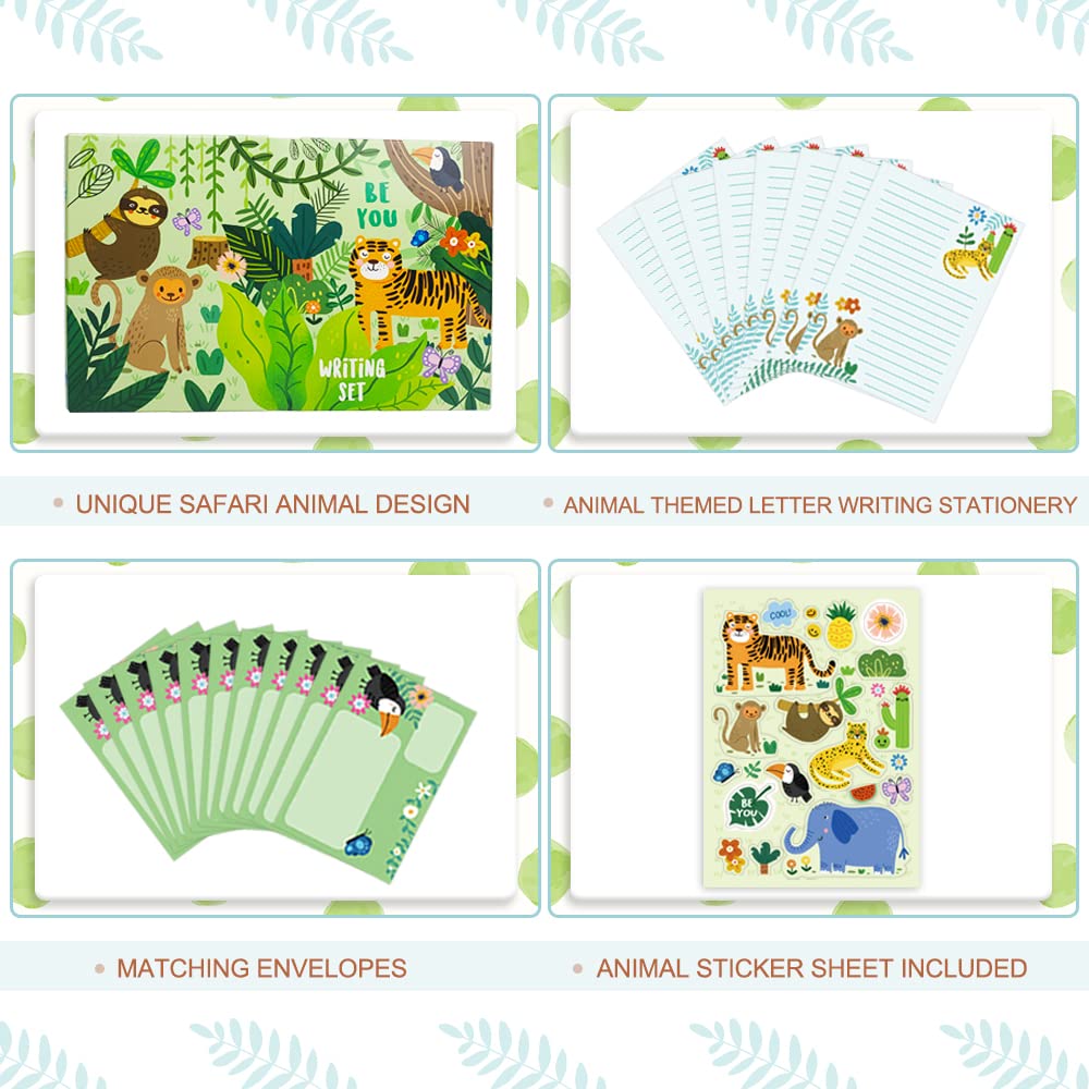 Paper Master Lined Stationary Paper and Envelopes Set for Kids Safari Animal Stationary Set with Lined Letter Writing Paper 30 Sheets + 20 Envelopes, 8.3 x 5.9 Inch of Each Stationary Paper