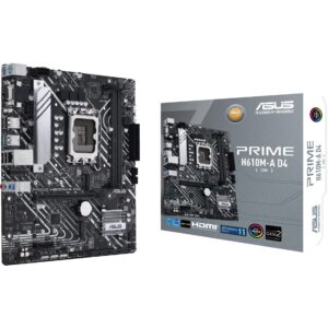 asus prime h610m-a d4-csm lga 1700(intel 12th gen) micro-atx commercial motherboard (pcie 4.0, ddr4, 2xm.2 slots,1gb lan, rear usb 3.2 gen 2 ports, dp/hdmi/d-sub, spi-tpm header, acce)