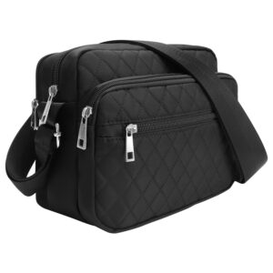 black quilted crossbody bags for women medium nylon crossbody purse stylish travel messenger shoulder bag trendy crossbody purses fashion designer cross body bag