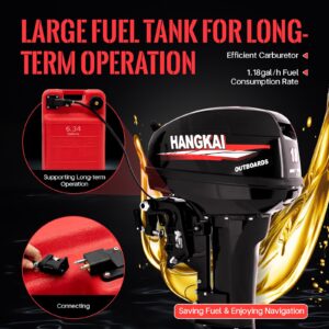 2 Stroke 18 HP Short Shaft Outboard Motors Engine, Fishing Boat Engine Tiller Control Motor Fishing Boat Engine Water-Cooling Heavy Duty Outboard Motors