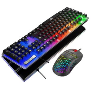 zhaoxian mechanical keyboard and mouse, wired gaming keyboard blue switch 104 keys rainbow backlit keyboard and wired mouse 3200 dpi for pc computer gamer