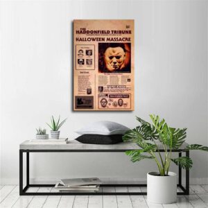 ZEEZFA Halloween Newspaper Headline Forum Michael Myers Poster Decorative Painting Canvas Wall Art Living Room Posters Bedroom Painting 16x24inch(40x60cm)