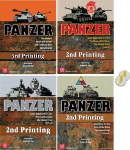 panzer game bundle of base game plus three expansions and 2 lightning bolt buttons