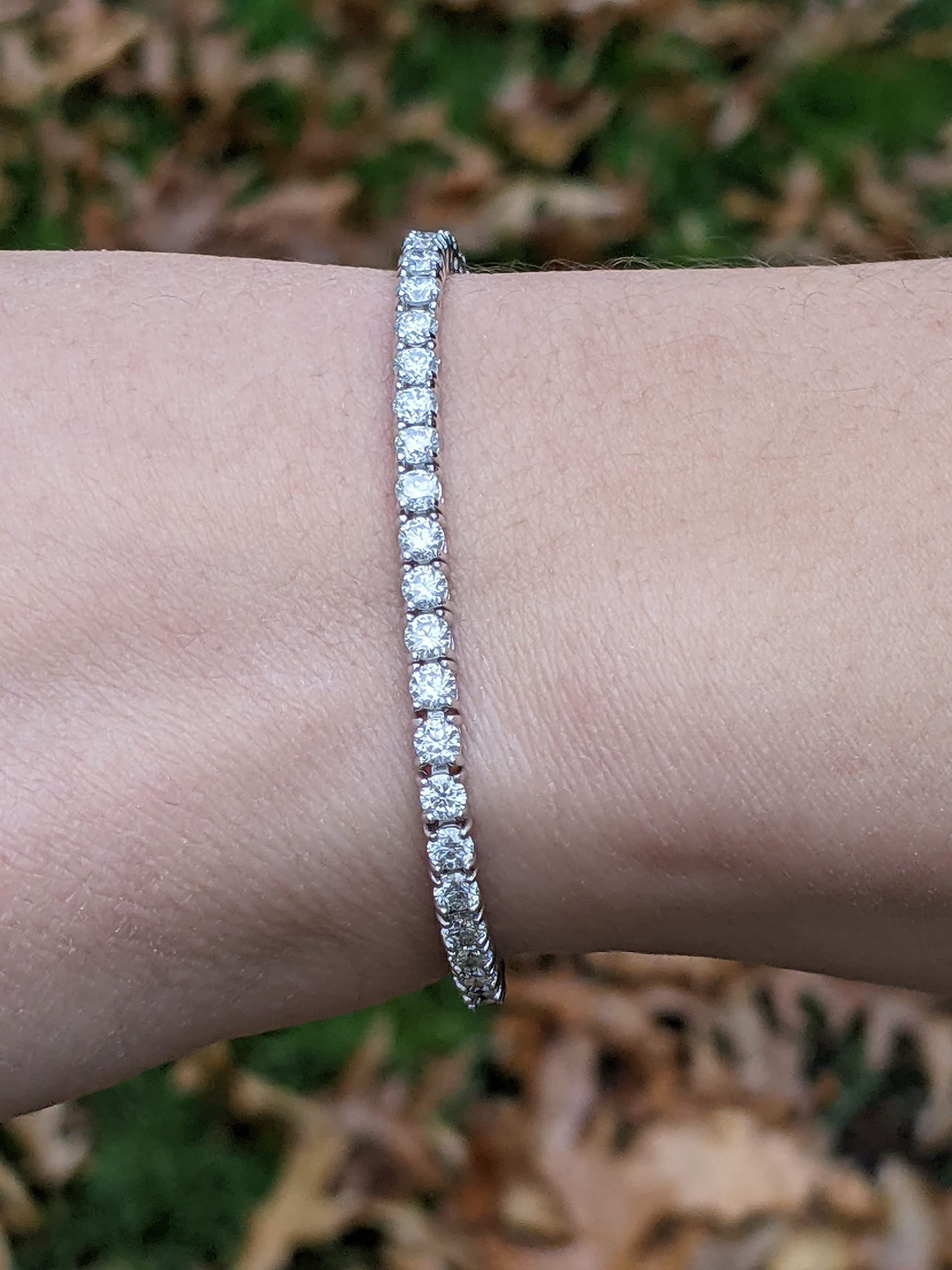 TwoBirch 18k White Gold Plated Tennis Bracelet 3MM with Round Moissanite (Sterling Silver, Size 7.5, 5.7 CT DEW)