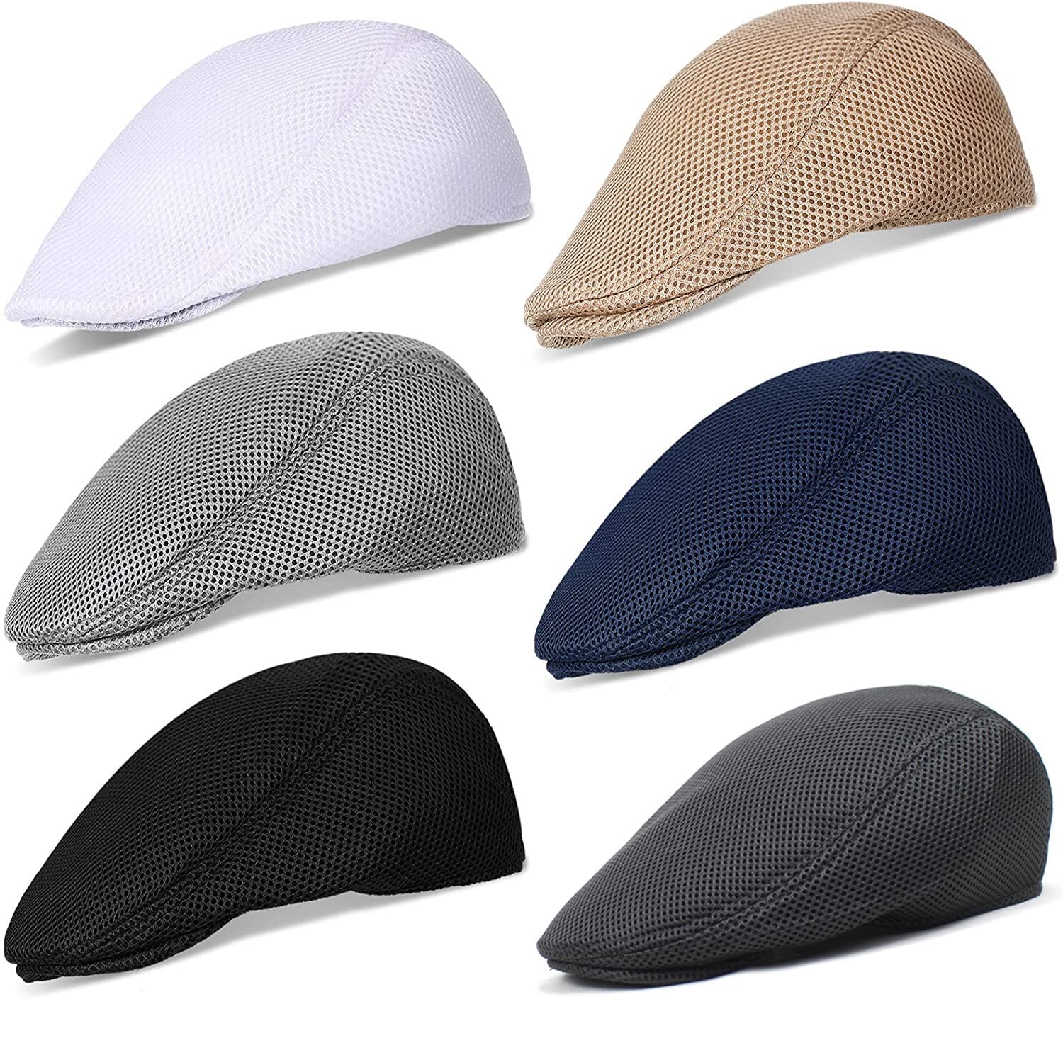 stablerice 4/6 Pieces Men's Mesh Flat Cap Breathable Summer Newsboy Hat for Men Ivy Cap Cabbie Flat Cap Boinas para Hombre (6 Color)