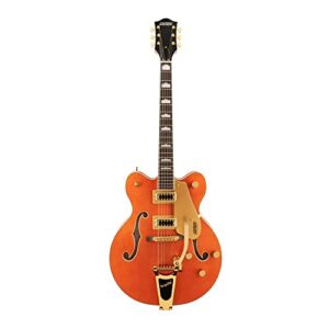 gretsch g5422tg electromatic classic hollow body double-cut 6-string electric guitar with 12-inch-radius laurel fingerboard, bigsby and gold hardware (right-handed, orange stain)