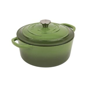 larder & vine enameled cast iron dutch oven with lid - oversized handles, dome lid, dutch oven for sourdough bread making – 5.7qt/5.4l - (okra)