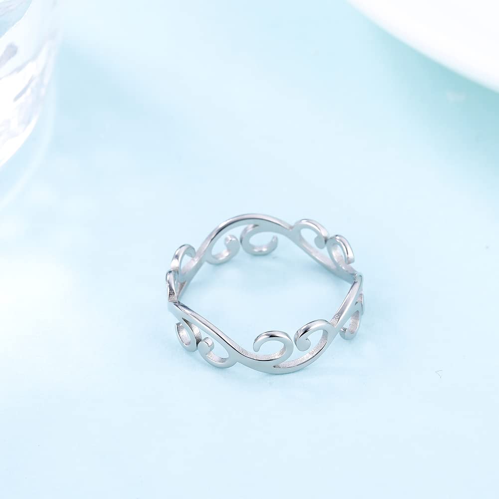 Amaxer Vintage Filigree Flower Ring Women Girls Stainless Steel Romantic Rose Casual Rings Jewelry for Lady Girls (Silver, 10)