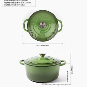 Larder & Vine Enameled Cast Iron Dutch Oven with Lid - Oversized Handles, Dome Lid, Dutch Oven for Sourdough Bread Making – 5.7QT/5.4L - (Okra)