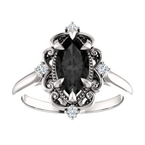 3.5 ct marquise cut onyx black diamond halo victorian wedding ring for women in 925 sterling silver white gold or rose gold or yellow gold finish (silver, 9)