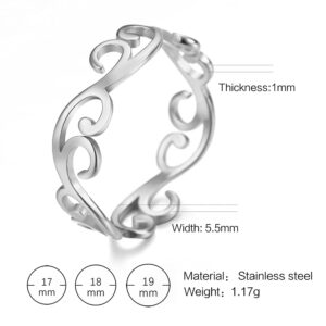 Amaxer Vintage Filigree Flower Ring Women Girls Stainless Steel Romantic Rose Casual Rings Jewelry for Lady Girls (Silver, 10)