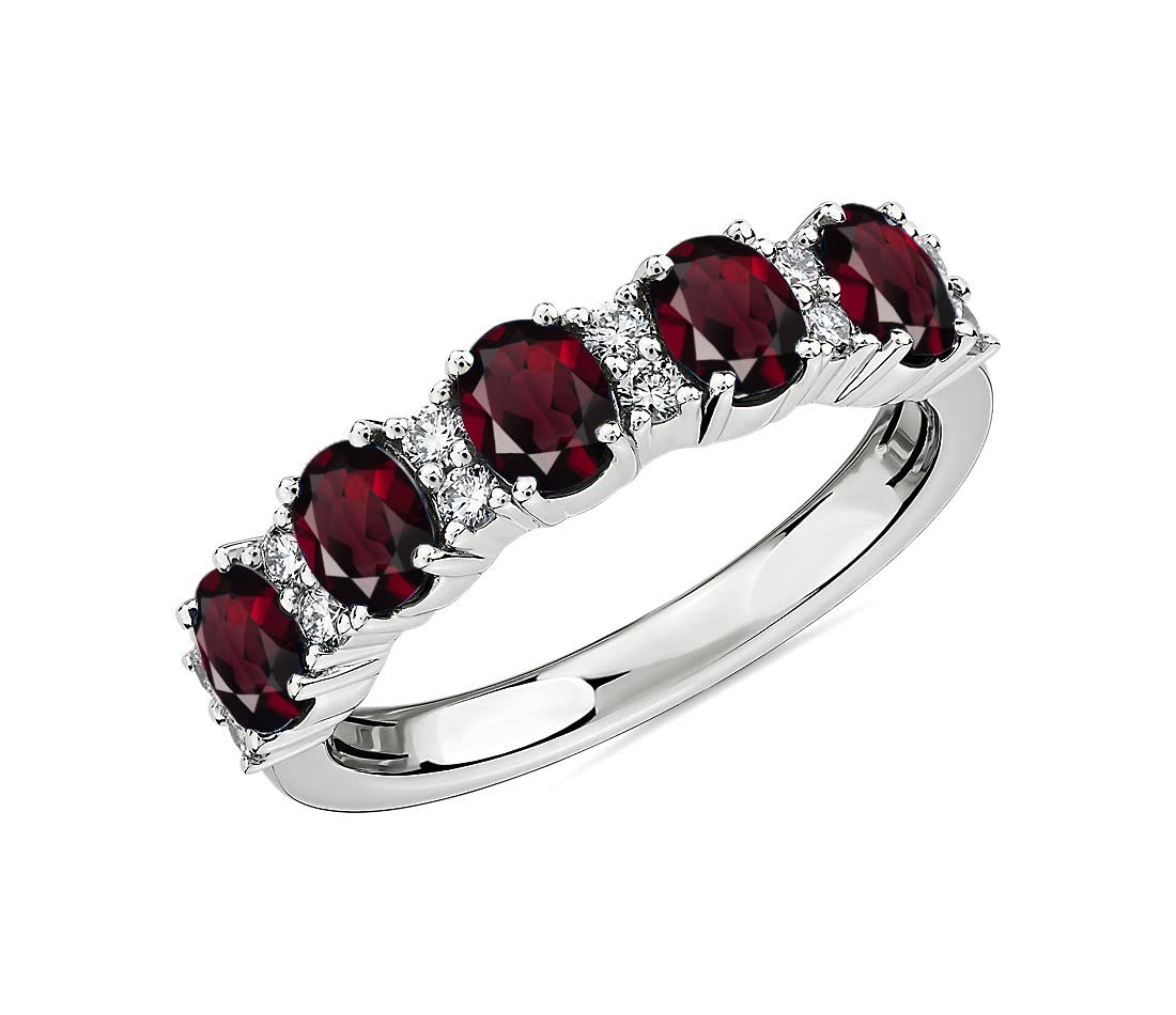 Jewelrygift 925 Sterling-Silver Eternity Band Ring Natural Garnet Gtone Beautiful Chakra Healing Birthstone Western Design Bridal Wedding Jewelry for Women Ring Size : 8