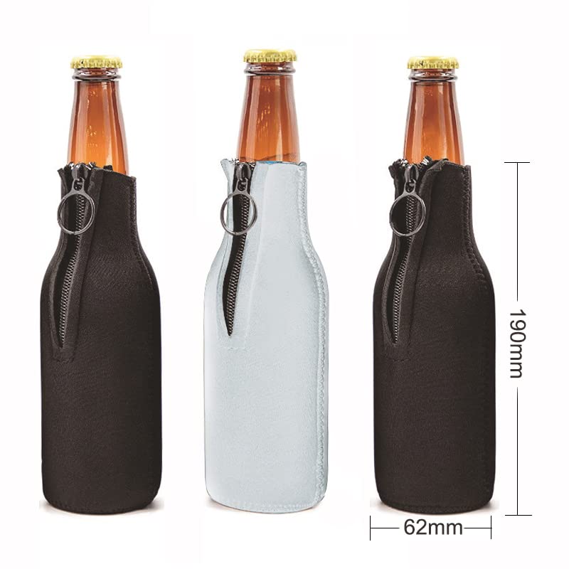 LADY & HOME Set of 7 Bachelor Party Bottle Cooler,Groom and Groomsman Beer Bottle Sleeve,Collapsible Can Holder for Bachelor (Black-Bottle-Squiggles)