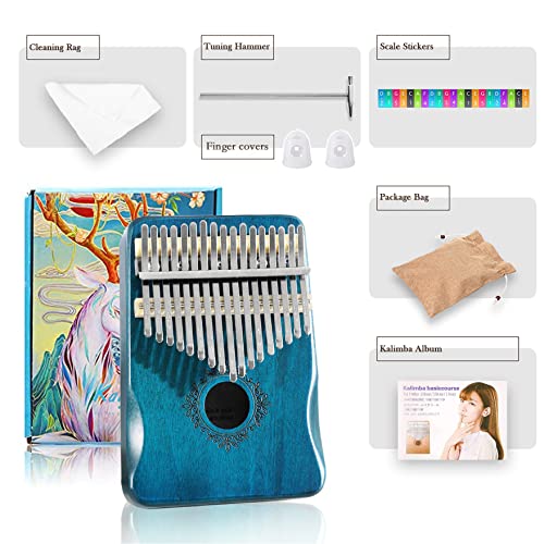 2022 New 17 Keys Kalimba Thumb Piano Mini thumb piano Finger piano，LightSeaGreen，Butterflies love flowers