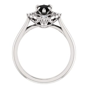 3.5 CT Marquise Cut Onyx Black Diamond Halo Victorian Wedding Ring for Women in 925 Sterling Silver White Gold or Rose Gold or Yellow Gold Finish (Silver, 9)