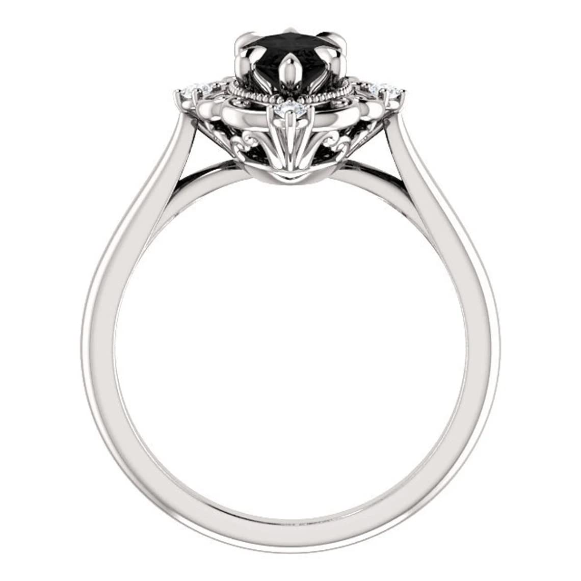 3.5 CT Marquise Cut Onyx Black Diamond Halo Victorian Wedding Ring for Women in 925 Sterling Silver White Gold or Rose Gold or Yellow Gold Finish (Silver, 9)