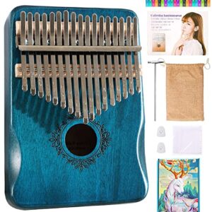 2022 New 17 Keys Kalimba Thumb Piano Mini thumb piano Finger piano，LightSeaGreen，Butterflies love flowers